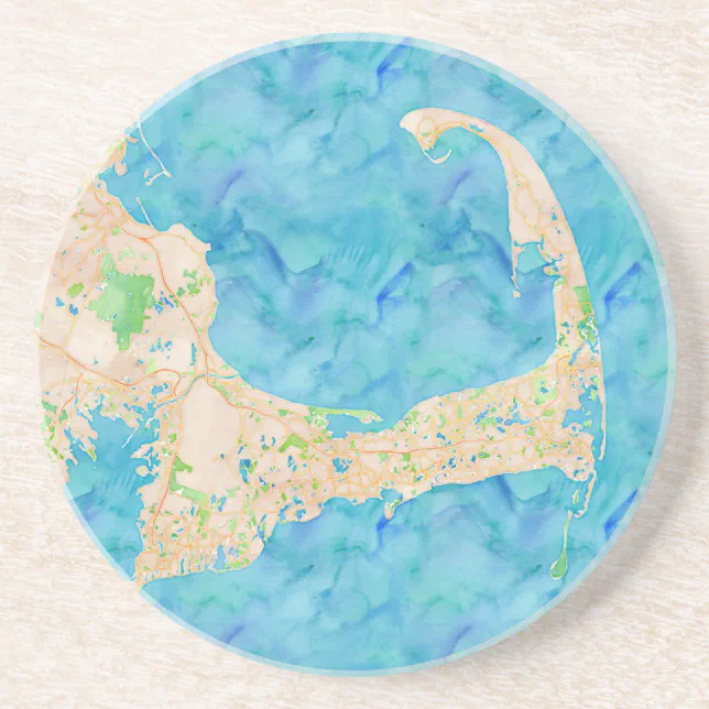 Watercolor Cape Cod Map Drink Coaster | Zazzle