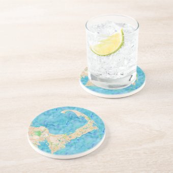Watercolor Cape Cod Map Drink Coaster | Zazzle
