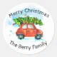 Watercolor Car with Christmas tree Classic Round Sticker | Zazzle