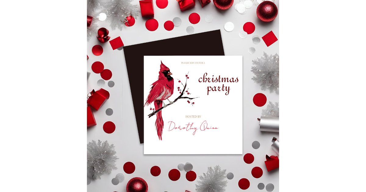 Watercolor Cardinal Christmas Party Invitation | Zazzle