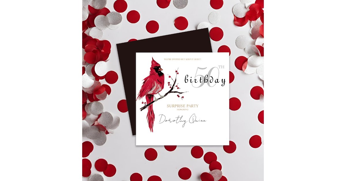 Watercolor Cardinal Surprise Birthday Party Invitation | Zazzle