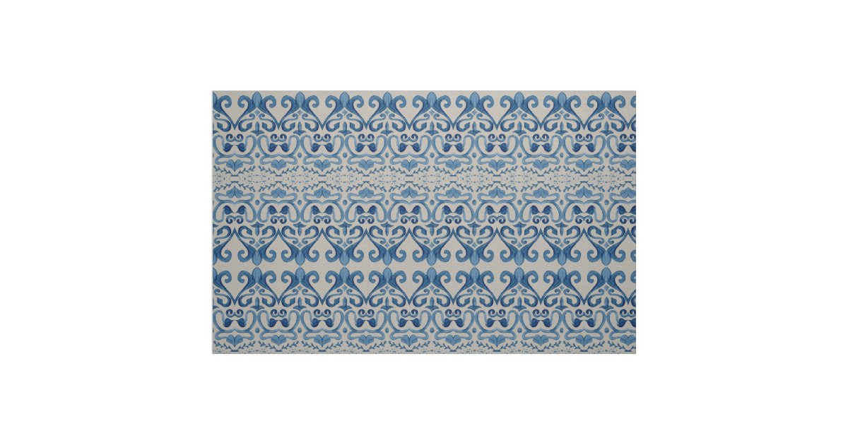 Watercolor Caribbean Island Vintage Tile Ocean Fabric | Zazzle