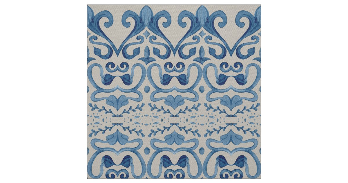 Watercolor Caribbean Island Vintage Tile Ocean Fabric | Zazzle