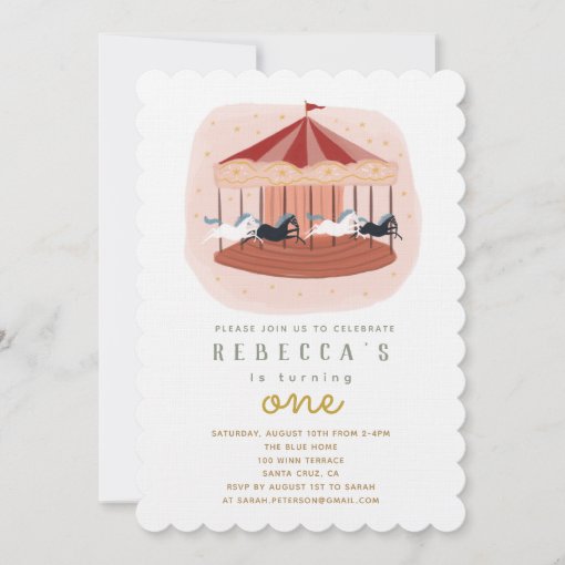 Watercolor Carousel First Birthday Invitation | Zazzle