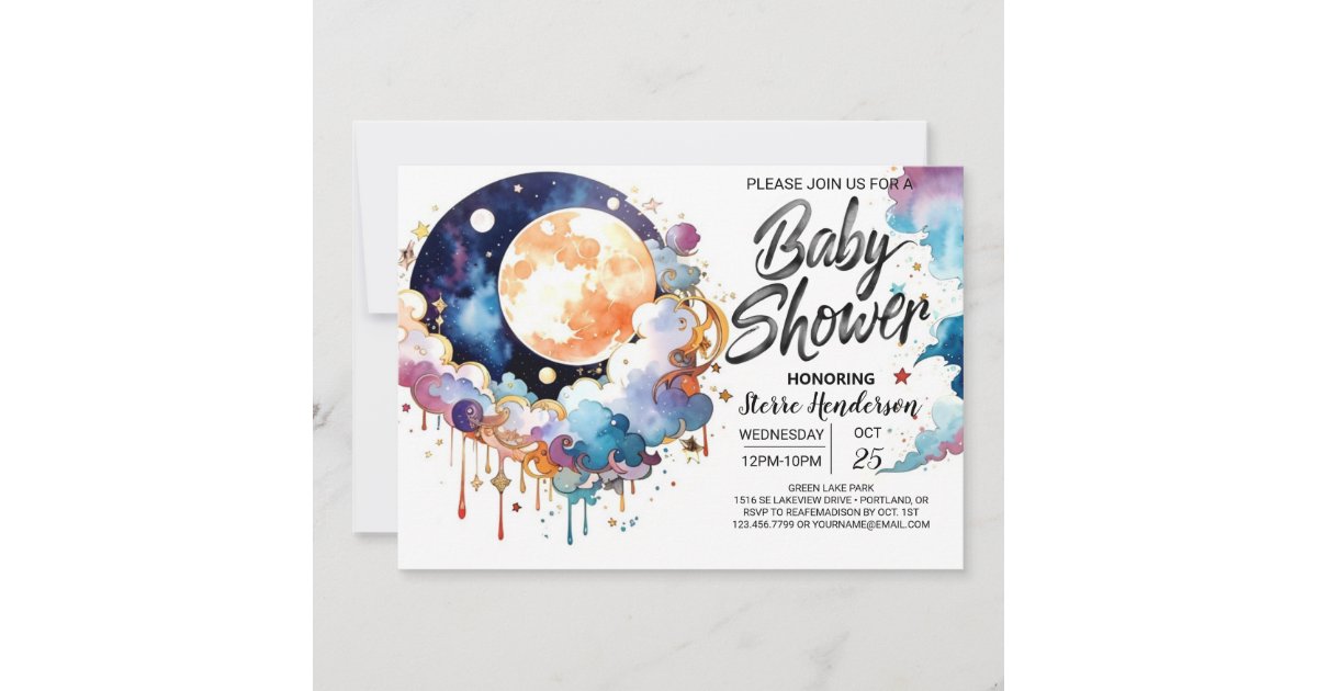Watercolor Celestial Soiree Baby Shower Invitation | Zazzle