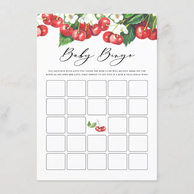 Watercolor Cherries Branches Baby Shower Bingo Enclosure Card | Zazzle
