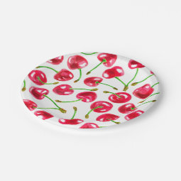 Watercolor cherries pattern paper plates | Zazzle