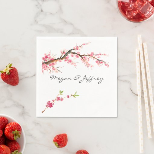 Watercolor Cherry Blossom Paper Napkins | Zazzle