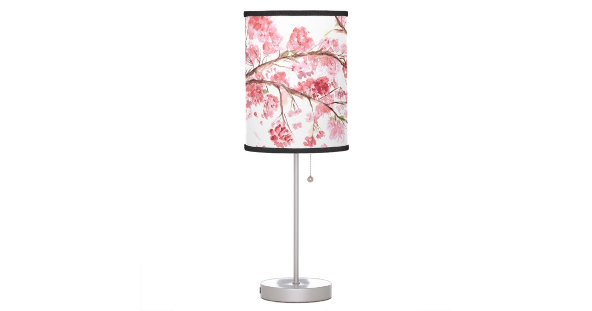 Watercolor Cherry Blossom Sakura Floral Pink Asian Table Lamp | Zazzle