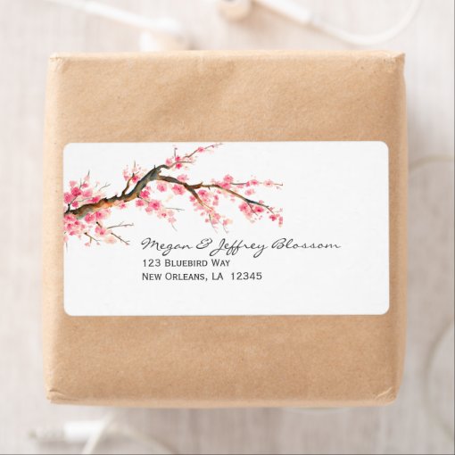 Watercolor Cherry Blossom Tree Branch Label | Zazzle