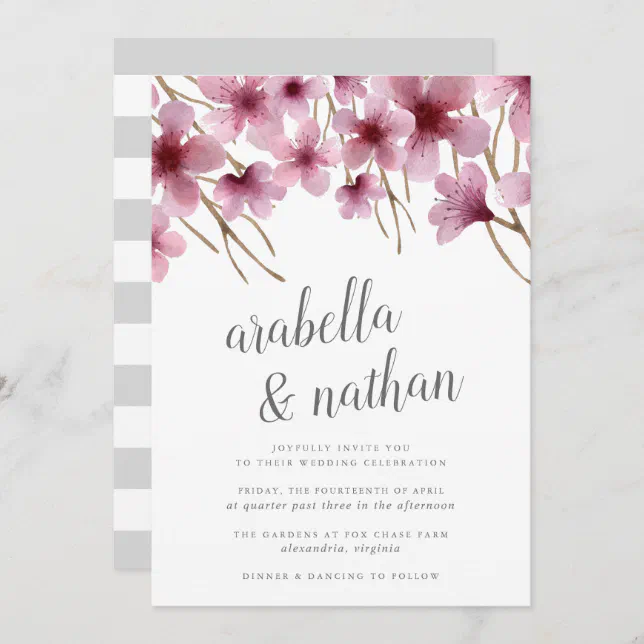 Watercolor Cherry Blossoms Wedding Invitation | Zazzle