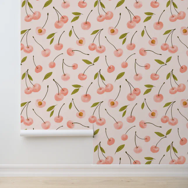 Watercolor Cherry Pattern Wallpaper | Zazzle