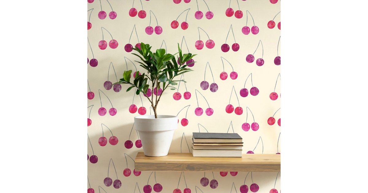 Watercolor Cherry Pattern Wallpaper | Zazzle