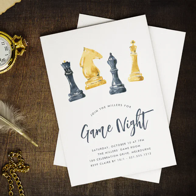 Watercolor Chess Pieces Game Night Party Invitation | Zazzle