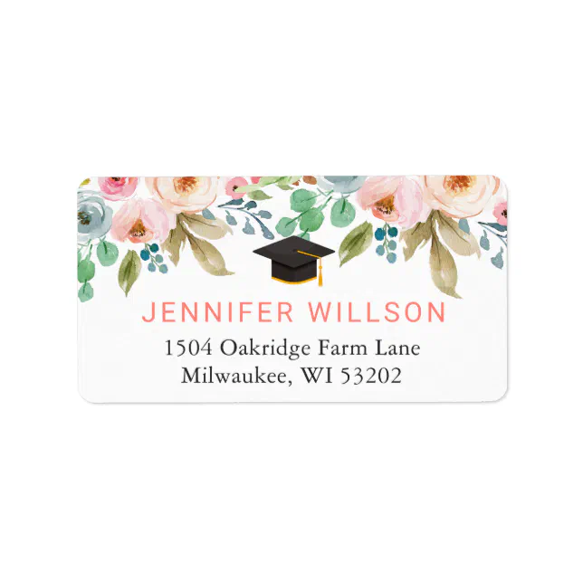 Watercolor Chic Floral Graduate Hat Graduation Label | Zazzle
