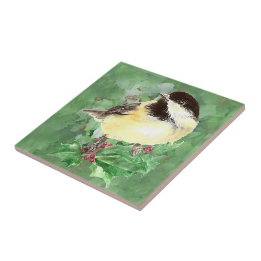 Watercolor Chickadee Bird Wildlife Art Ceramic Tile | Zazzle