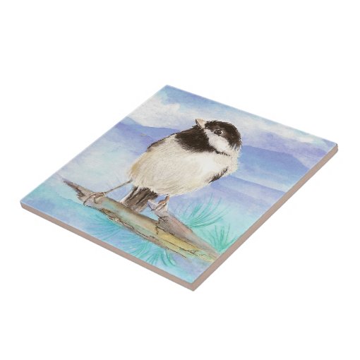 Watercolor Chickadee Cute Little Bird Art Tile | Zazzle