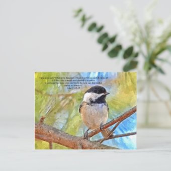 Watercolor Chickadee with Bible Verse Postcard | Zazzle