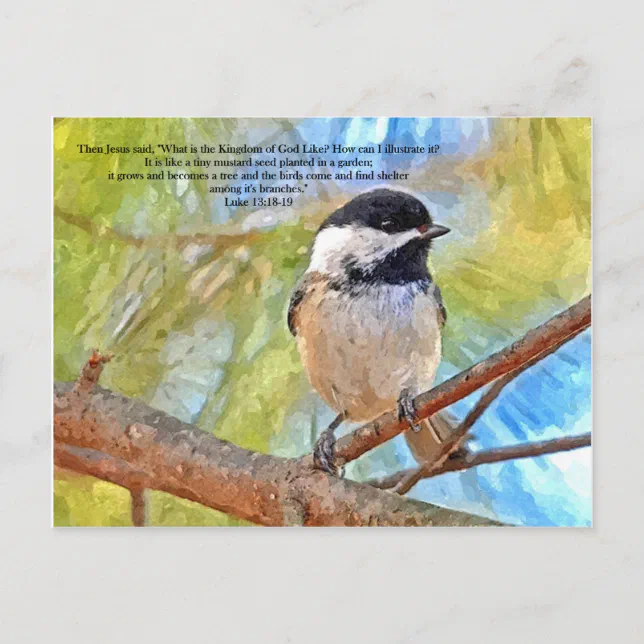Watercolor Chickadee with Bible Verse Postcard | Zazzle