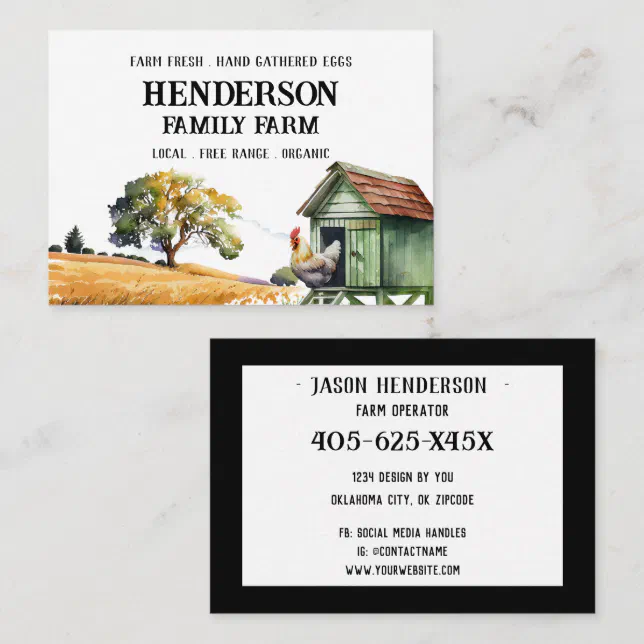 Watercolor Chicken Farm Business Card | Zazzle