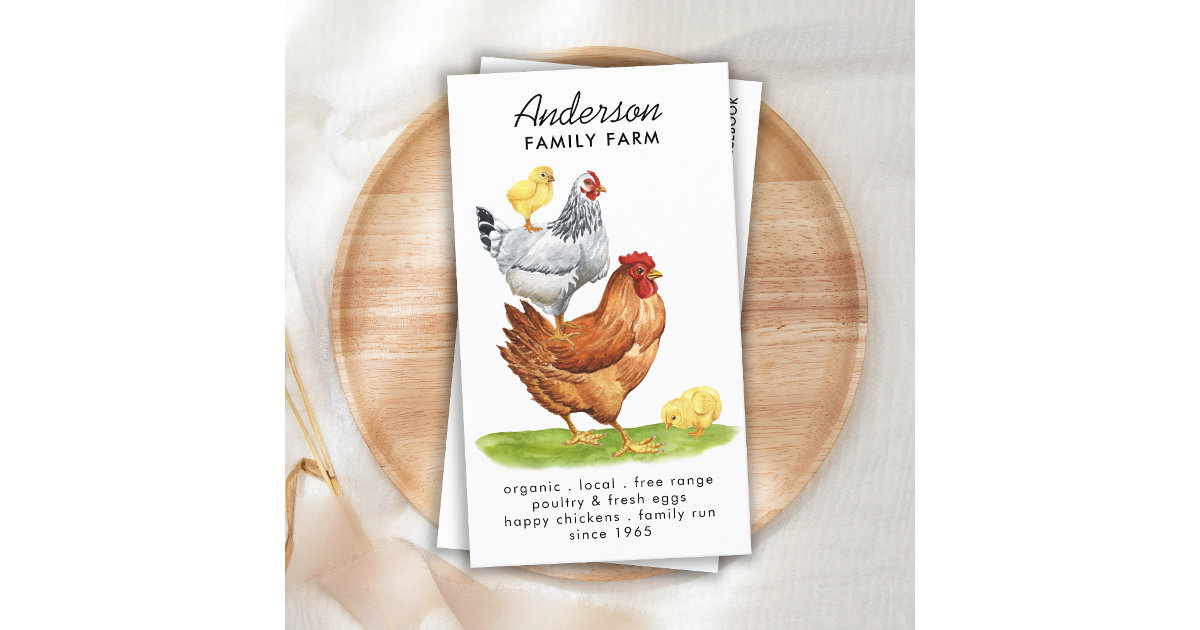 Watercolor Chickens Modern Farm Fresh Eggs Business Card | Zazzle