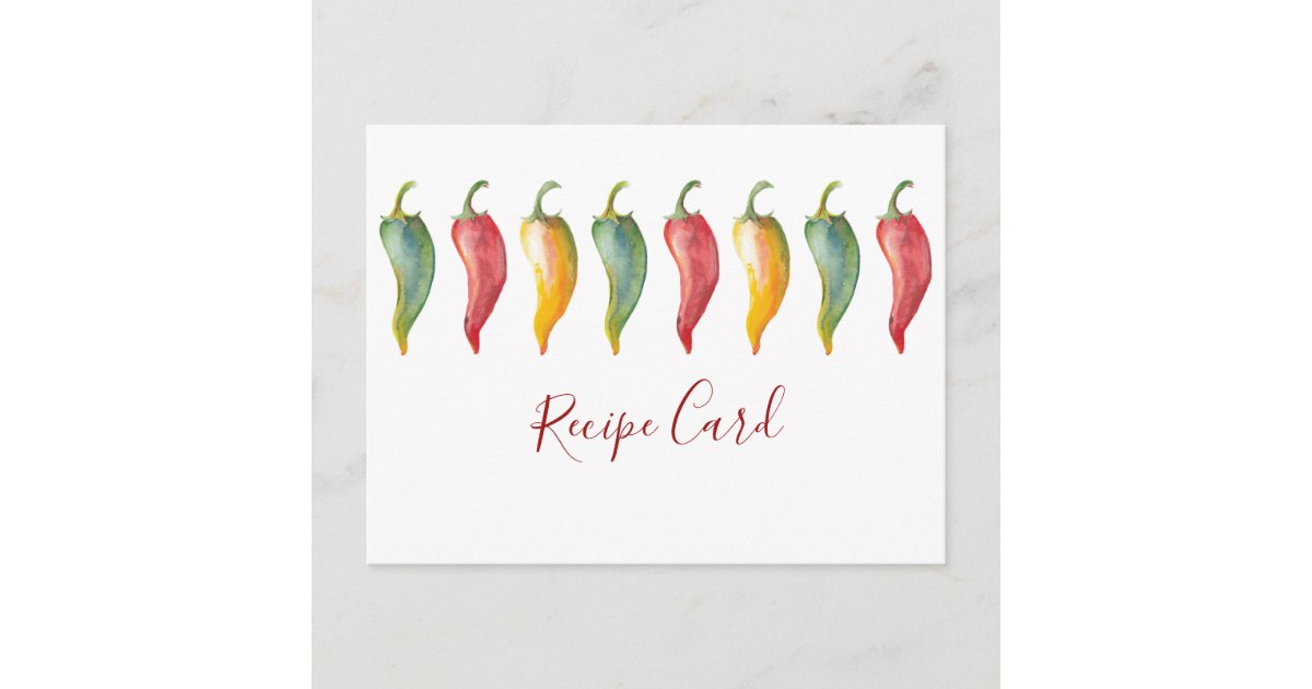 Watercolor Chili Peppers Recipe Card | Zazzle