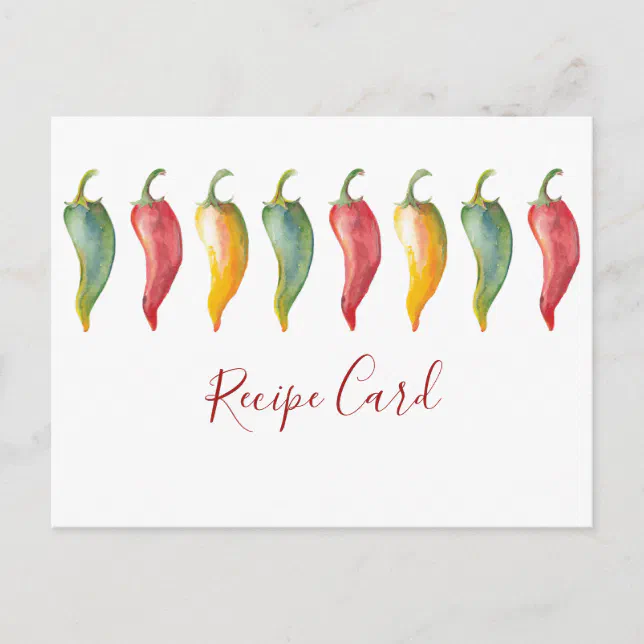 Watercolor Chili Peppers Recipe Card | Zazzle