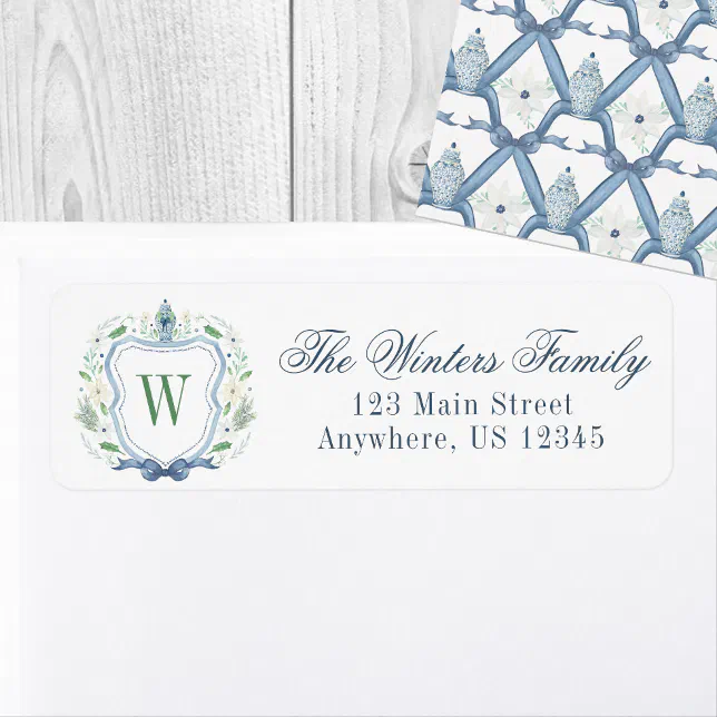 Watercolor Chinoiserie Ginger Jar Monogram Crest Label | Zazzle