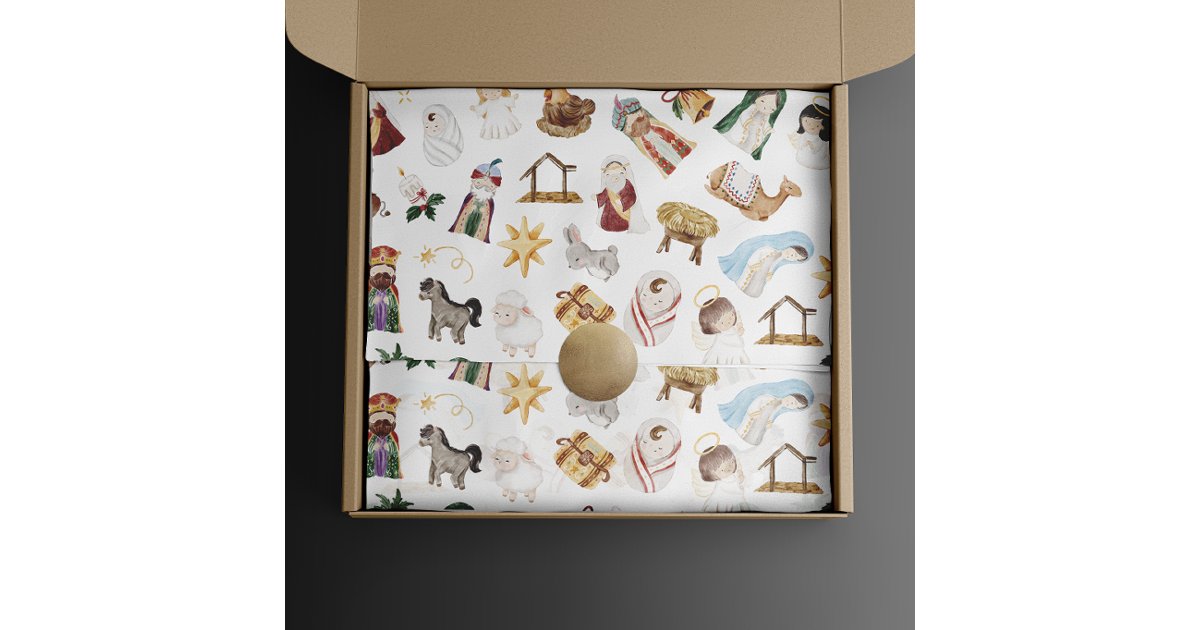 Watercolor Christian Christmas Nativity Wrapping Paper Sheets | Zazzle
