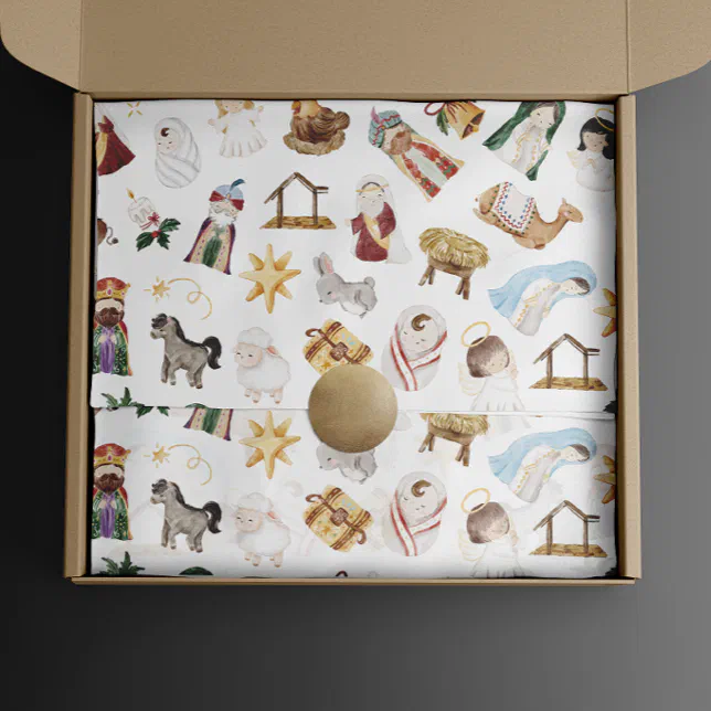 Watercolor Christian Christmas Nativity Wrapping Paper Sheets | Zazzle