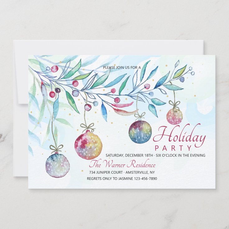 Watercolor Christmas Balls Invitation | Zazzle