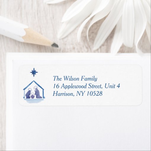 Watercolor Christmas Blessings Nativity Label | Zazzle