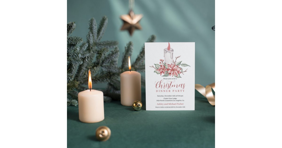 Watercolor Christmas Candle Invitation | Zazzle