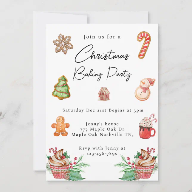 Watercolor Christmas Cookie Baking Party Invitation | Zazzle