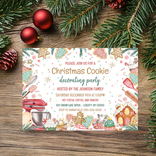 Watercolor Christmas Cookie Decorating Party Invitation | Zazzle