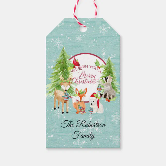 Watercolor Christmas Cute Woodland Forest Animals Gift Tags | Zazzle