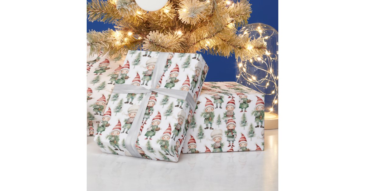 Watercolor Christmas elf tiled Wrapping Paper | Zazzle