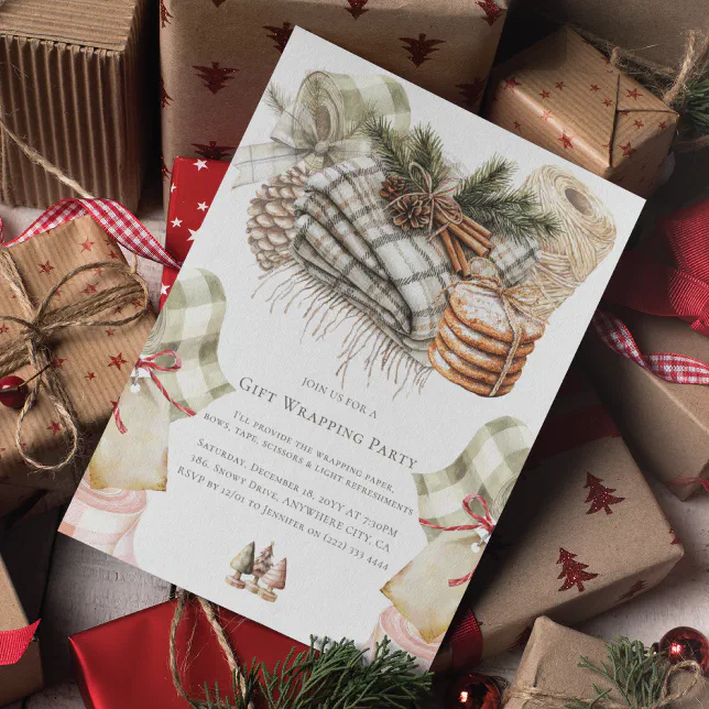 Watercolor Christmas Gift Wrapping Party Invitation | Zazzle