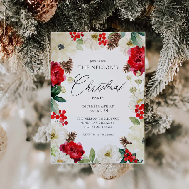 Watercolor Christmas Greenery Invitation | Zazzle