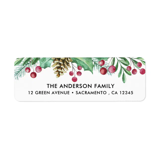 Watercolor Christmas Greenery Label | Zazzle