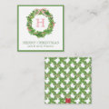 Watercolor Christmas Monogram Striped Bow Wreath Note Card | Zazzle