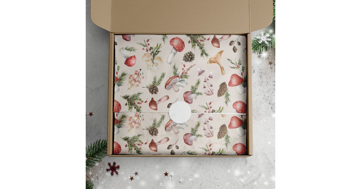 Watercolor Christmas Mushrooms Rustic Forest Tissue Paper | Zazzle