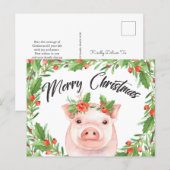 Watercolor Christmas Pig Postcard | Zazzle