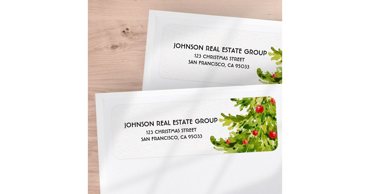 Watercolor Christmas Tree Holiday Return Address Label | Zazzle