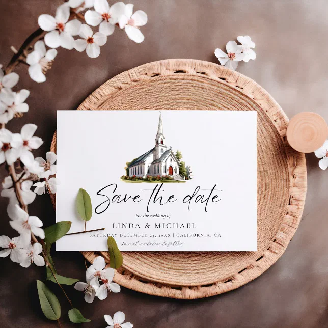 Watercolor Church Venue illustration Wedding Save The Date | Zazzle