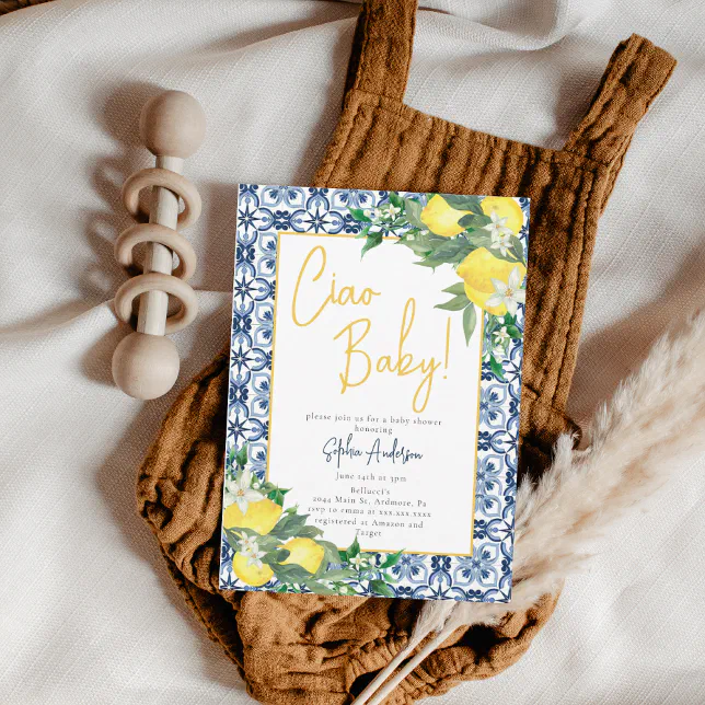 Watercolor Ciao, Baby! Italian Lemon Baby Shower Invitation | Zazzle