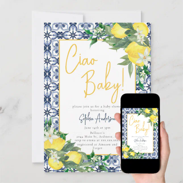 Watercolor Ciao, Baby! Italian Lemon Baby Shower Invitation | Zazzle