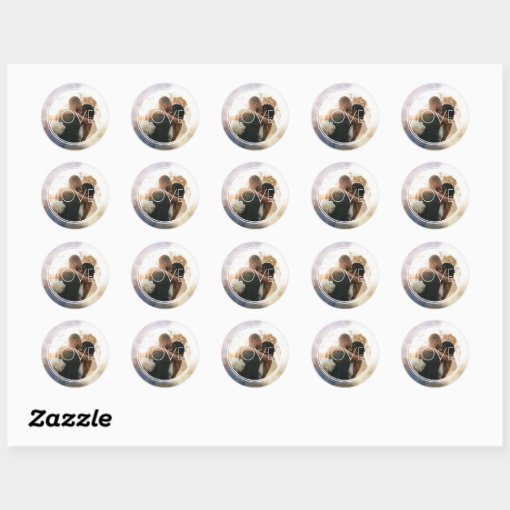 Watercolor Circle Gray Blue Gold Custom Photo Classic Round Sticker ...