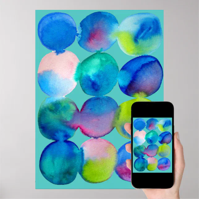 Watercolor circle pattern abstract art cool color poster | Zazzle