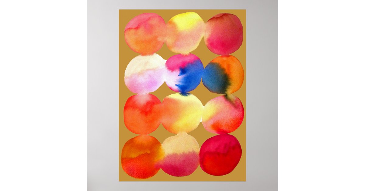 Watercolor circle pattern abstract art warm colour poster | Zazzle